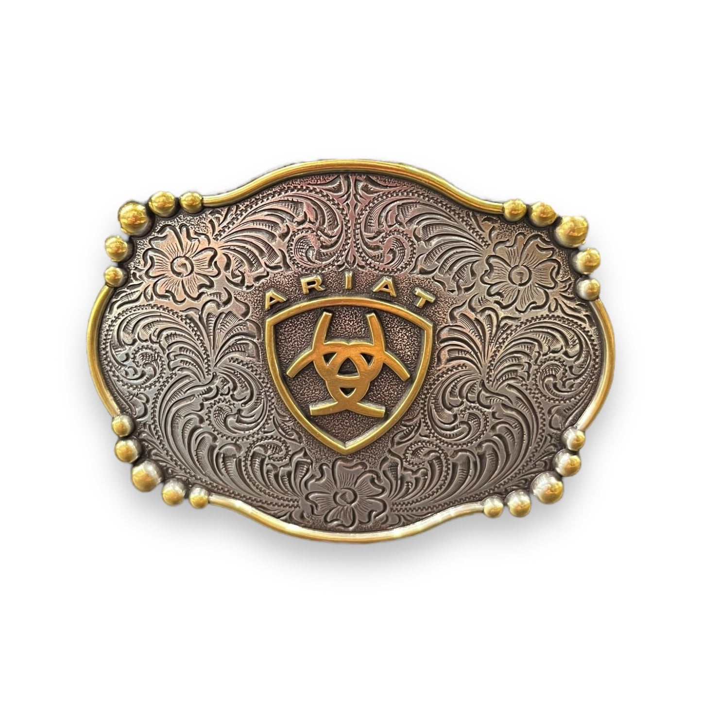 Men's Ariat Floral Engraved Silver & Gold Belt Buckle – Amigos Pro Shop ...